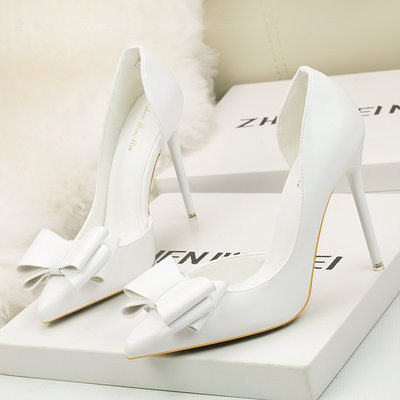 ZM016 3168-2 Fashionable And Elegant Sweet Bow High Heels Stiletto High Heels Shallow Pointy Side Hollow Single Shoes