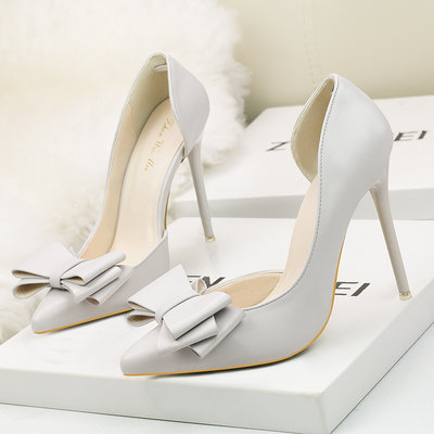 ZM016 3168-2 Fashionable And Elegant Sweet Bow High Heels Stiletto High Heels Shallow Pointy Side Hollow Single Shoes