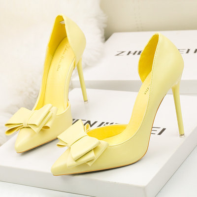 ZM016 3168-2 Fashionable And Elegant Sweet Bow High Heels Stiletto High Heels Shallow Pointy Side Hollow Single Shoes