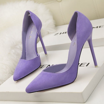 ZM020 8915-3 Korean Style Fashion Simple Stiletto High-Heeled Suede Thin, Shallow Mouth Pointed Side Sexy Hollow Single
