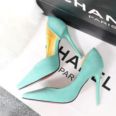 ZM020 8915-3 Korean Style Fashion Simple Stiletto High-Heeled Suede Thin, Shallow Mouth Pointed Side Sexy Hollow Single