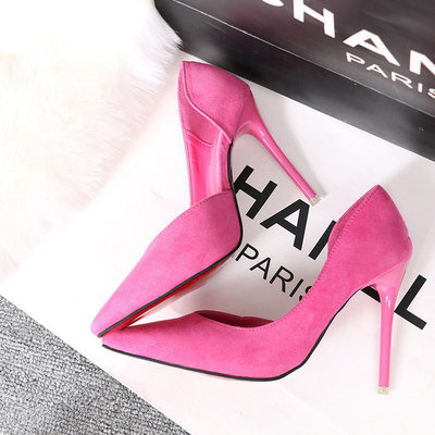 ZM020 8915-3 Korean Style Fashion Simple Stiletto High-Heeled Suede Thin, Shallow Mouth Pointed Side Sexy Hollow Single