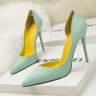 ZM020 8915-3 Korean Style Fashion Simple Stiletto High-Heeled Suede Thin, Shallow Mouth Pointed Side Sexy Hollow Single