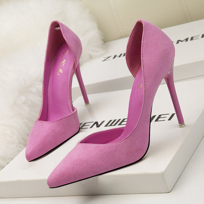 ZM020 8915-3 Korean Style Fashion Simple Stiletto High-Heeled Suede Thin, Shallow Mouth Pointed Side Sexy Hollow Single