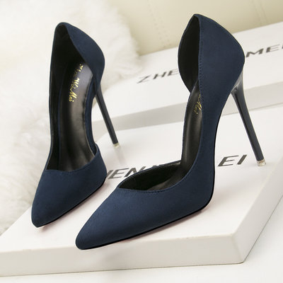 ZM020 8915-3 Korean Style Fashion Simple Stiletto High-Heeled Suede Thin, Shallow Mouth Pointed Side Sexy Hollow Single