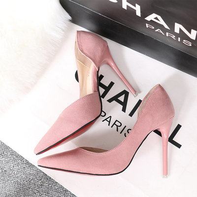 ZM020 8915-3 Korean Style Fashion Simple Stiletto High-Heeled Suede Thin, Shallow Mouth Pointed Side Sexy Hollow Single