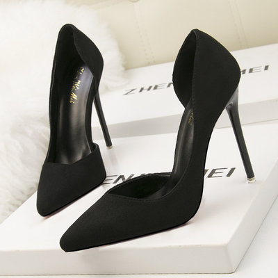 ZM020 8915-3 Korean Style Fashion Simple Stiletto High-Heeled Suede Thin, Shallow Mouth Pointed Side Sexy Hollow Single