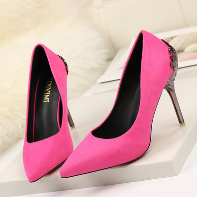 ZM021 1723-1 Frosted Fine-Heeled Super High-Heeled Suede Wedding Shoes Elegant Women'S Shoes Pointed Toe All-Match High