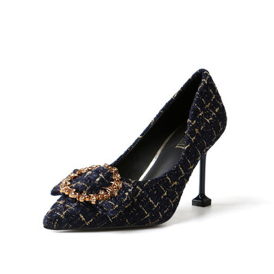 ZM022 857-10 Autumn New 2020 Sexy Women'S High Heel Shoes Wholesale Diamond Cat Heel Shallow Shoes