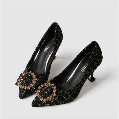 ZM022 857-10 Autumn New 2020 Sexy Women'S High Heel Shoes Wholesale Diamond Cat Heel Shallow Shoes