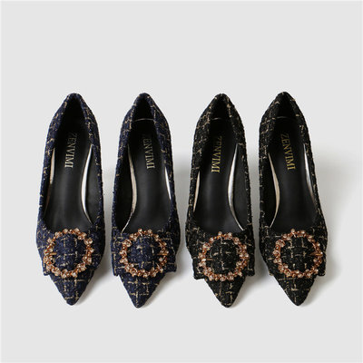 ZM022 857-10 Autumn New 2020 Sexy Women'S High Heel Shoes Wholesale Diamond Cat Heel Shallow Shoes