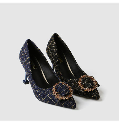 ZM022 857-10 Autumn New 2020 Sexy Women'S High Heel Shoes Wholesale Diamond Cat Heel Shallow Shoes