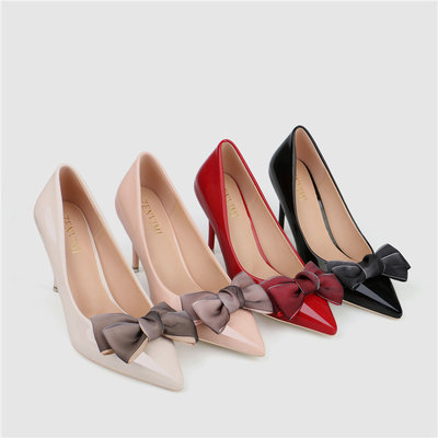 ZM023 96289-33 Korean Style Single Shoes Women New Women'S Shoes Bowknot Pointed Shallow Mouth Stiletto High Heels Women