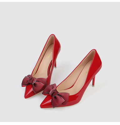 ZM023 96289-33 Korean Style Single Shoes Women New Women'S Shoes Bowknot Pointed Shallow Mouth Stiletto High Heels Women