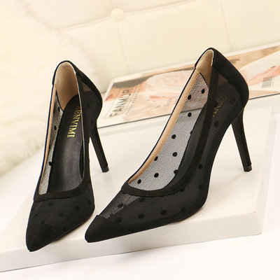 ZM026 96289-28 Net Celebrity With Pointed Stiletto Sexy Lace High Heels Shallow Tone Large Size Women'S Shoes