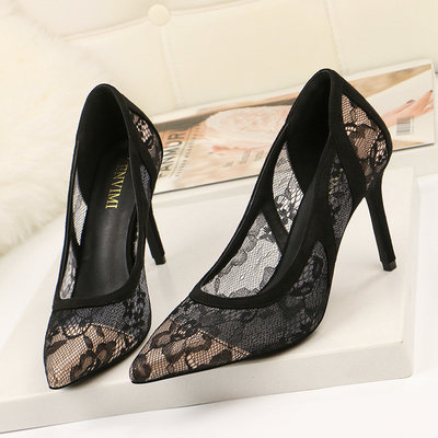 ZM026 96289-28 Net Celebrity With Pointed Stiletto Sexy Lace High Heels Shallow Tone Large Size Women'S Shoes