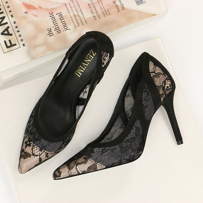 ZM026 96289-28 Net Celebrity With Pointed Stiletto Sexy Lace High Heels Shallow Tone Large Size Women'S Shoes