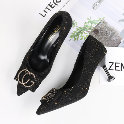 ZM033 201-1 Spring And Summer 2020 New Solid Color Metal Buckle Pointed Stiletto Sexy Single Shoes Elegant Wedding Shoes