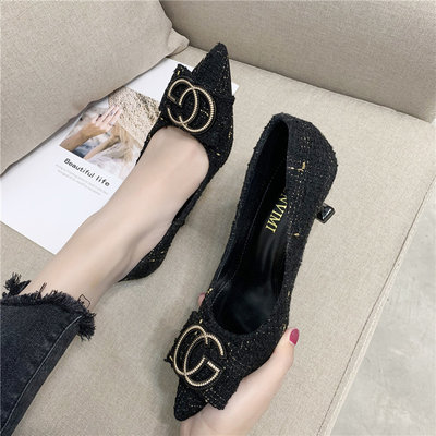 ZM033 201-1 Spring And Summer 2020 New Solid Color Metal Buckle Pointed Stiletto Sexy Single Shoes Elegant Wedding Shoes