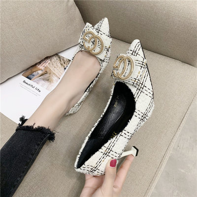 ZM033 201-1 Spring And Summer 2020 New Solid Color Metal Buckle Pointed Stiletto Sexy Single Shoes Elegant Wedding Shoes