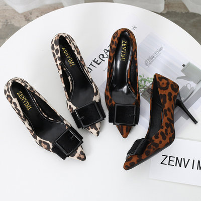 ZM034 929-23 Spring New Sexy Leopard High Heels Women'S Stiletto Shallow Mouth Pointed Toe Women'S Single Shoes