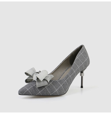 ZM035 9871-2 Plaid New Pointed Bowknot Diamond Ladies High-Heeled Shoes
