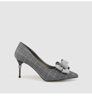 ZM035 9871-2 Plaid New Pointed Bowknot Diamond Ladies High-Heeled Shoes