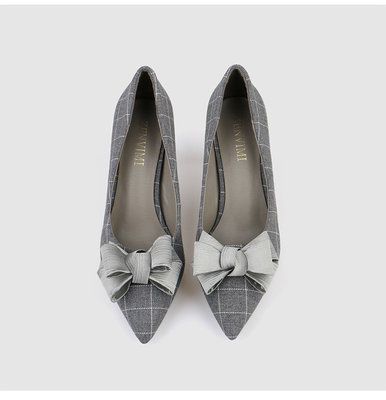 ZM035 9871-2 Plaid New Pointed Bowknot Diamond Ladies High-Heeled Shoes