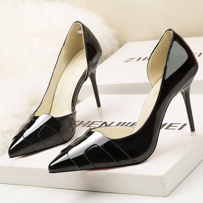 1060900-1 Korean Version Of Thin High Heels Women'S Shoes Stiletto High Heels Side Hollow Pointed Toe Solid Color Patent
