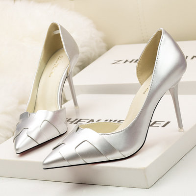 1060900-1 Korean Version Of Thin High Heels Women'S Shoes Stiletto High Heels Side Hollow Pointed Toe Solid Color Patent