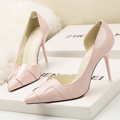 1060900-1 Korean Version Of Thin High Heels Women'S Shoes Stiletto High Heels Side Hollow Pointed Toe Solid Color Patent