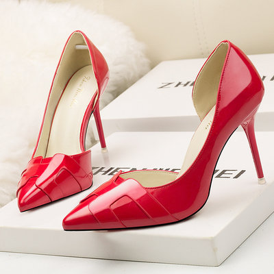 1060900-1 Korean Version Of Thin High Heels Women'S Shoes Stiletto High Heels Side Hollow Pointed Toe Solid Color Patent