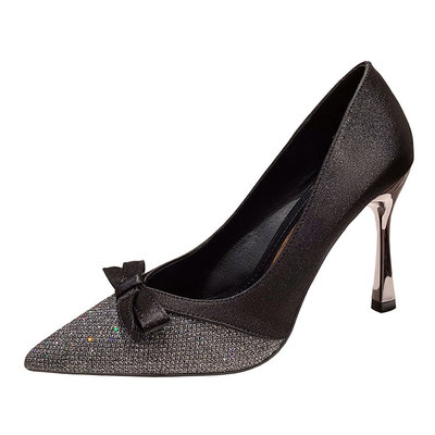 087770-8 European And American Sexy Pointed Toe Thin High Heels Stiletto Bow All-Match Women'S Single Shoes Net Red Colo