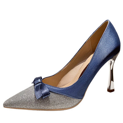 087770-8 European And American Sexy Pointed Toe Thin High Heels Stiletto Bow All-Match Women'S Single Shoes Net Red Colo