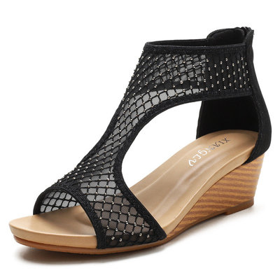 BS033 Sandals Women'S Shoes 2020 Summer New All-Match Comfortable Casual Mesh Women'S Shoes Thick-Soled Wedges With Larg