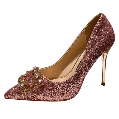 068880-11 Korean fashion sexy rhinestone high heels sequins are thin all-match women's single shoes stiletto net red wed