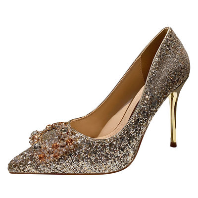 068880-11 Korean fashion sexy rhinestone high heels sequins are thin all-match women's single shoes stiletto net red wed