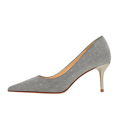 8999-6 European And American Style Fashion Banquet Stiletto High Heels Shallow Mouth Pointed Toe Sparkling Sequined Clot