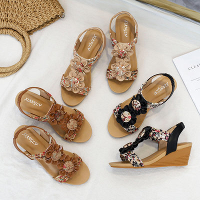BS036 Sandals Women2020 Summer New Sandals Casual Fashion Word Belt Mid-Slope Heel Sandals Female Mother Shoes