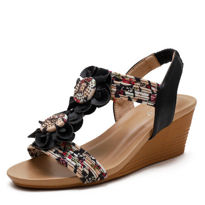 BS036 Sandals Women2020 Summer New Sandals Casual Fashion Word Belt Mid-Slope Heel Sandals Female Mother Shoes