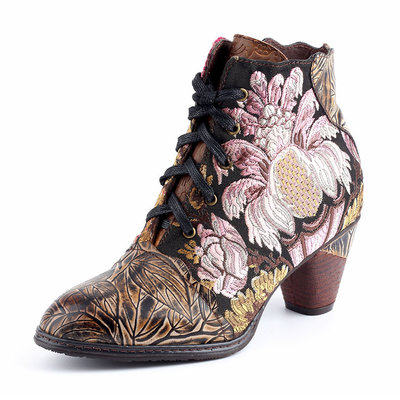 BS037 New Women'S Shoes Top Layer Leather Retro Women'S Leather Boots Original Hand-Painted High Heels Women'S Boots