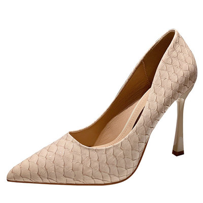 069990-1 European And American Sexy Pointed-Toe Shallow Mouth High Heels Plaid Stiletto Net Red Women'S Single Shoes Pro