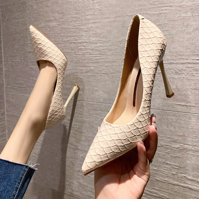 069990-1 European And American Sexy Pointed-Toe Shallow Mouth High Heels Plaid Stiletto Net Red Women'S Single Shoes Pro
