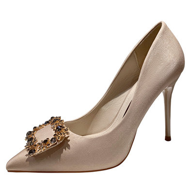 068880-10 Korean Fashion Pointed Toe Rhinestone High Heels Net Red Fairy Style Thin Women'S Single Shoes Stiletto Banque