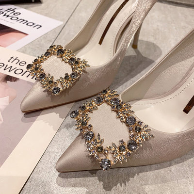 068880-10 Korean Fashion Pointed Toe Rhinestone High Heels Net Red Fairy Style Thin Women'S Single Shoes Stiletto Banque