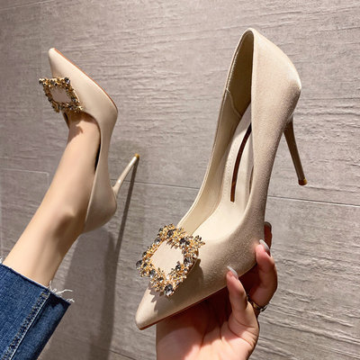 068880-10 Korean Fashion Pointed Toe Rhinestone High Heels Net Red Fairy Style Thin Women'S Single Shoes Stiletto Banque