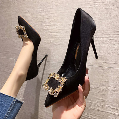 068880-10 Korean Fashion Pointed Toe Rhinestone High Heels Net Red Fairy Style Thin Women'S Single Shoes Stiletto Banque