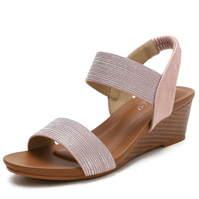 BS043 Sandals Women2020 Summer New Sandals Casual Fashion Word Belt Mid-Slope Heel Sandals Female Mother Shoes