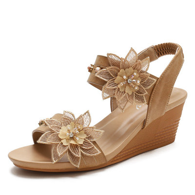 BS045 Simia Roman Shoes 2020 Summer New Casual Fashion Word With Mid-Slope Heel Sandals Female Comfortable