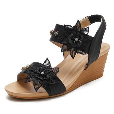BS045 Simia Roman Shoes 2020 Summer New Casual Fashion Word With Mid-Slope Heel Sandals Female Comfortable
